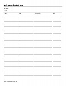 Volunteer Sign In Sheet Template