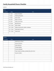Family Household Chores Checklist Template