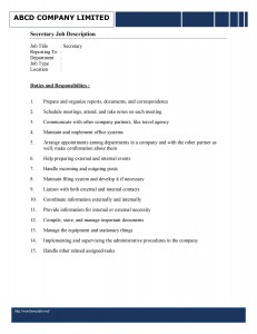 Secretary Job Description Template
