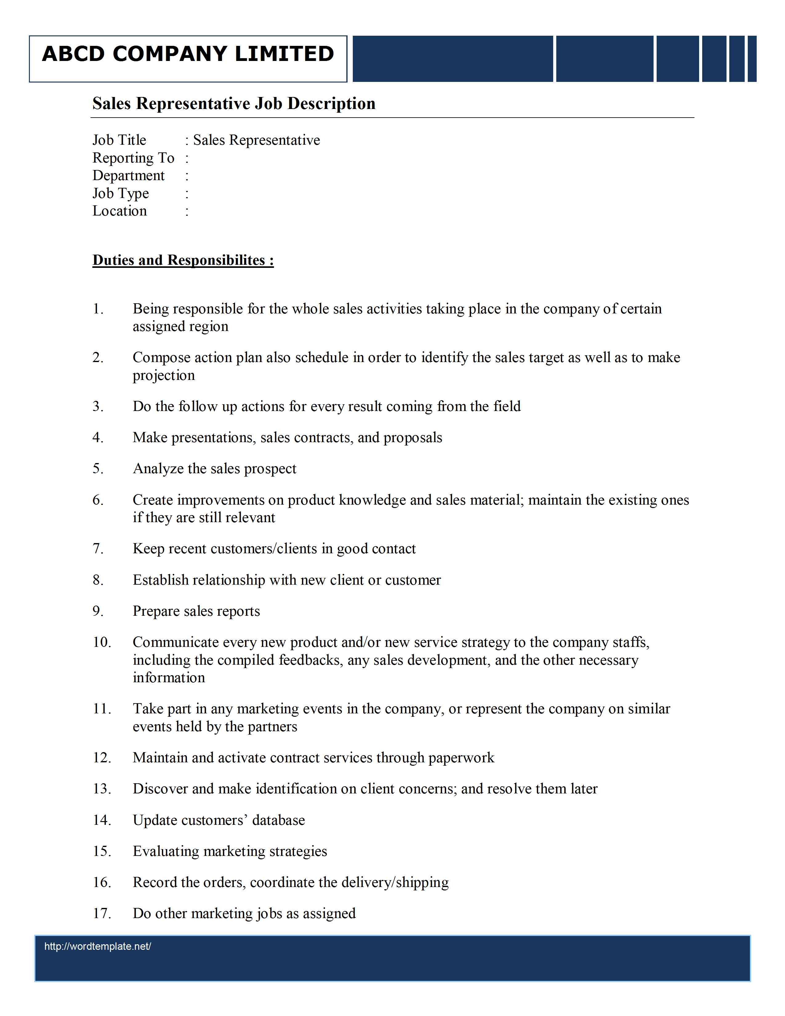 Sales Representative Job Description Template