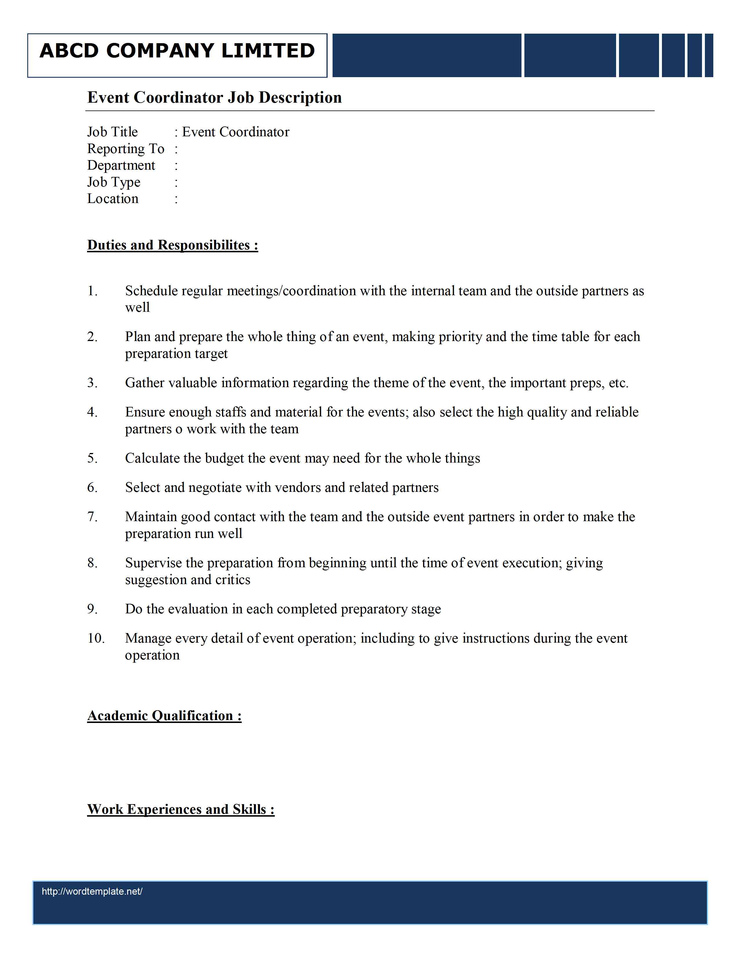 Event Organizer Job Description Template