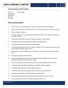 Fund Manager Job Description Template