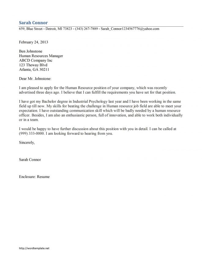Cover Letter, Resume and Job Description for Human Resources Staff