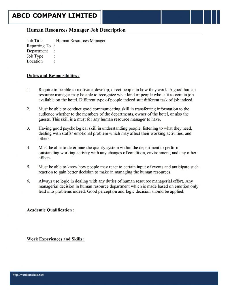Human Resources Manager Job Description Archives WORDTEMPLATES