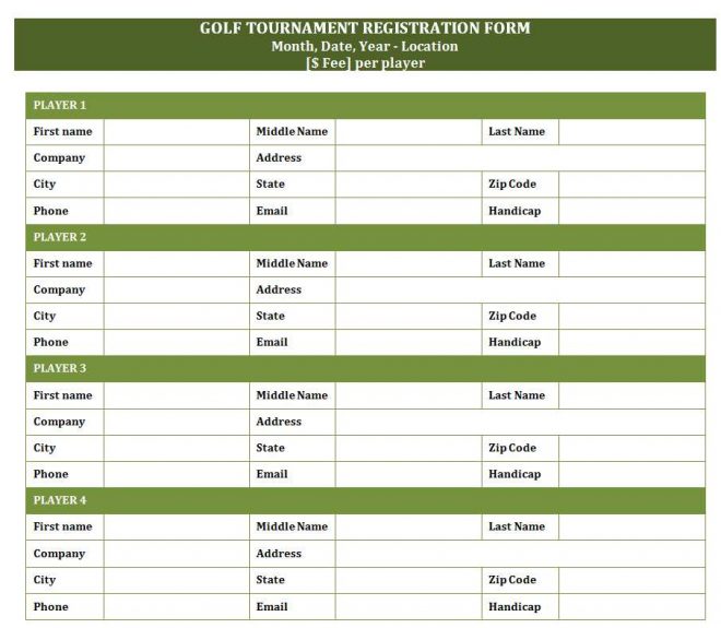 Golf Tournament Registration Form Template