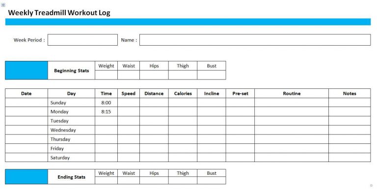 Weekly Treadmill Workout Log Template - WORDTEMPLATES.net