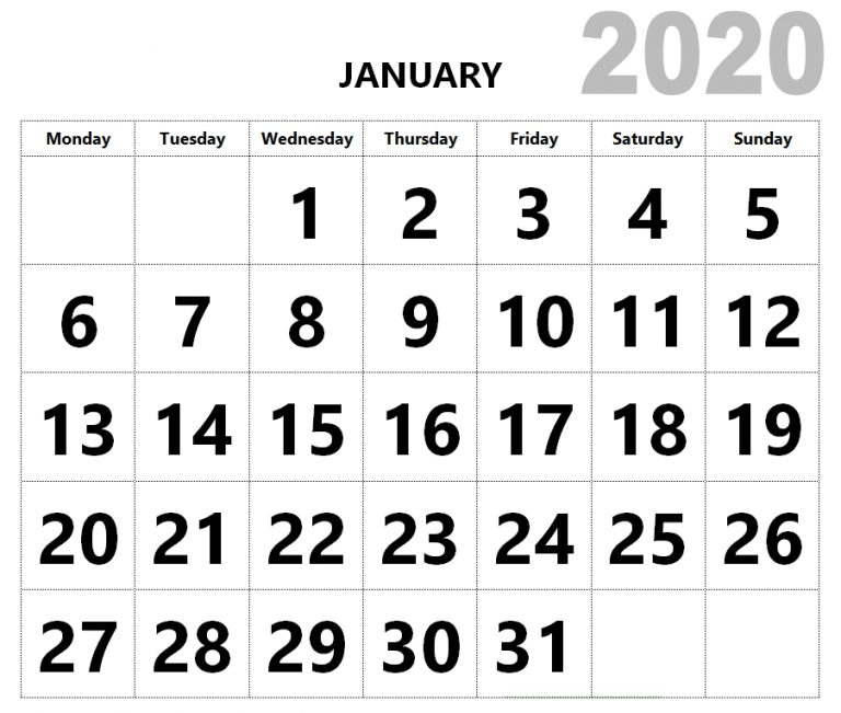 2020 Calendar Template - WORDTEMPLATES.net